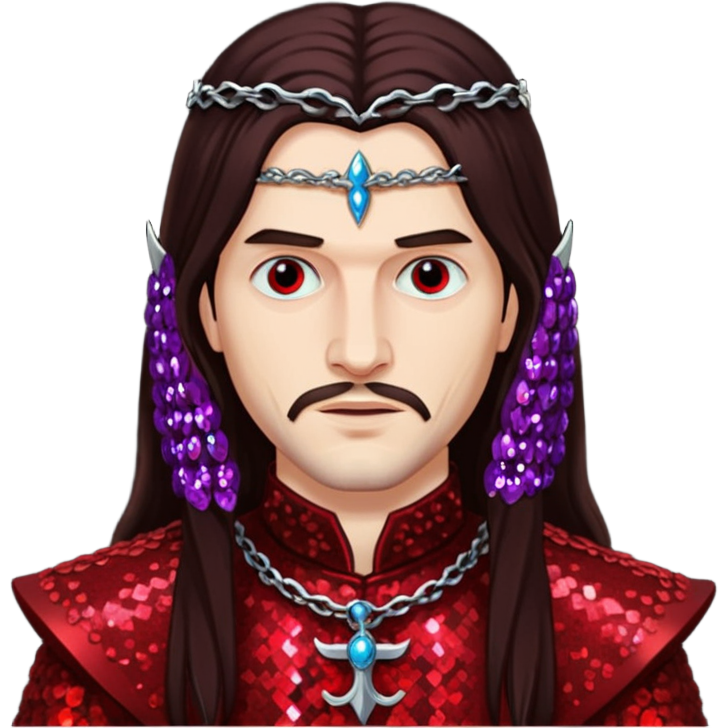 Vlad Tepes with long dark brown hair, dark red sequin outfit Sticker