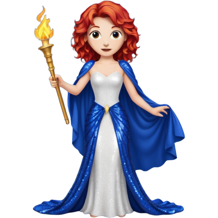 Torch Lady from Film Studios with red wavy hair, white sequin gown ...