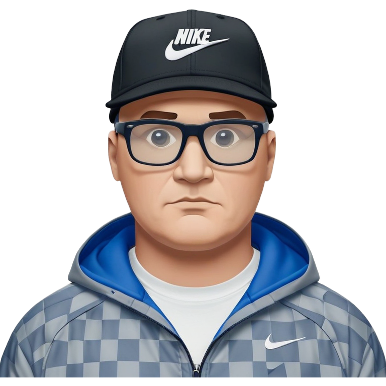 50-year-old heavyset man with very wide face and prominent square ...