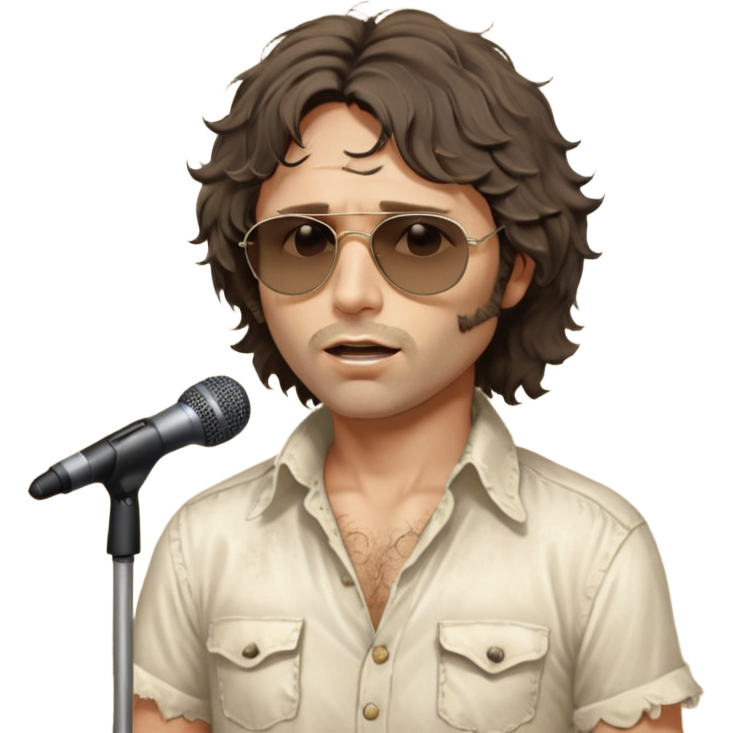 cinematic realistic - messy, shaggy aged Jim Morrison in an ivory ...