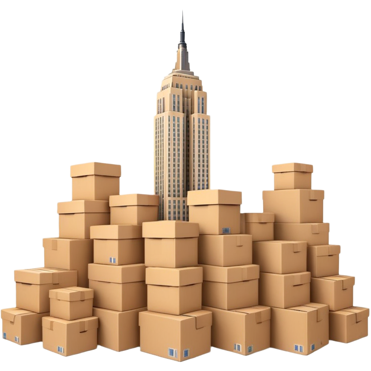 Empire State Building with many plain cardboard boxes Sticker