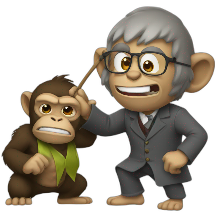 monkey professor beating a ogre Sticker