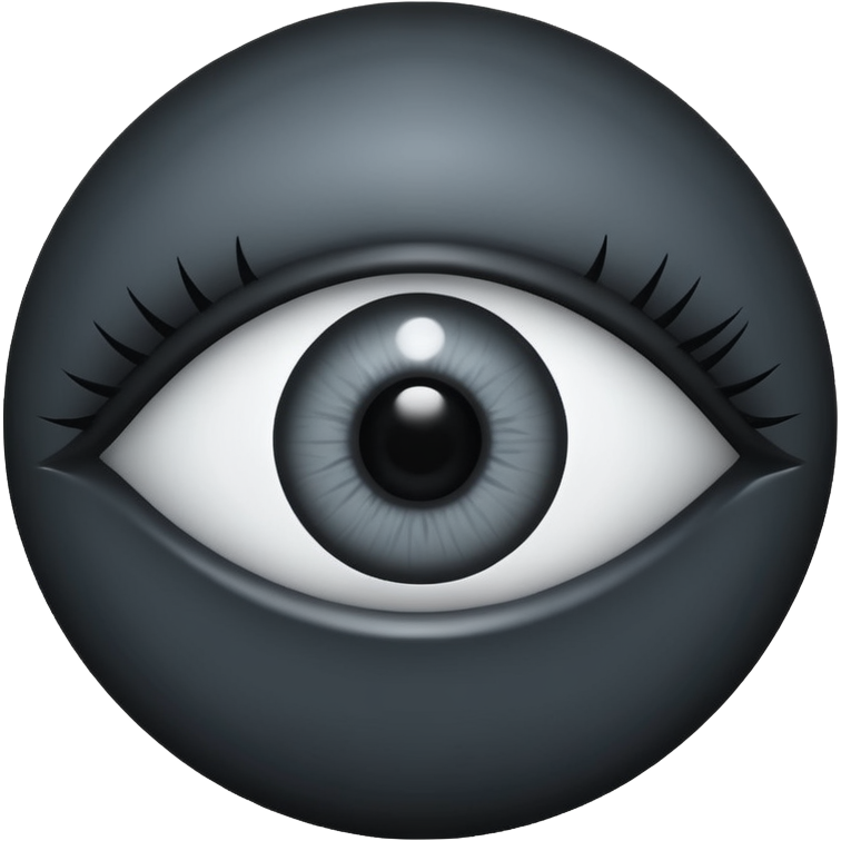 Minimal emoji, gothic futuristic eye, cold grey sclera, pupil replaced ...