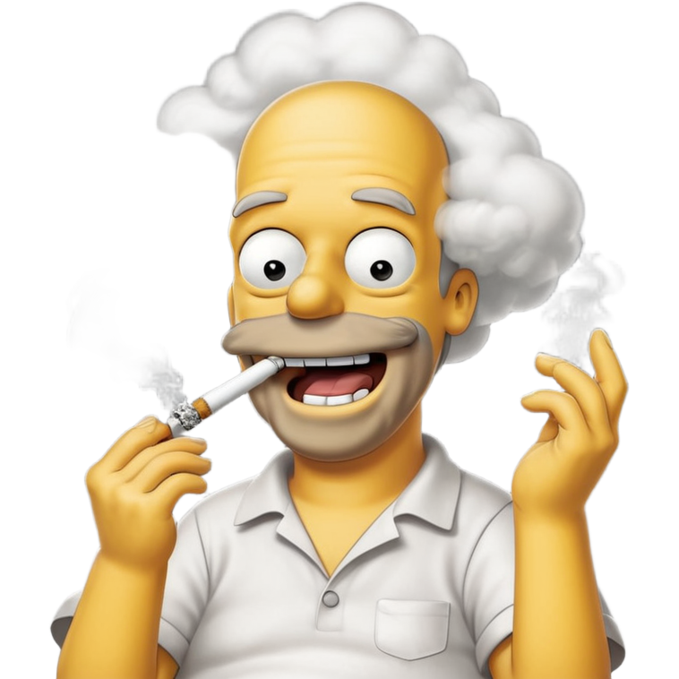 Hommer Simpson ki fumme un enorme joint plien de fumme dans le decord ...