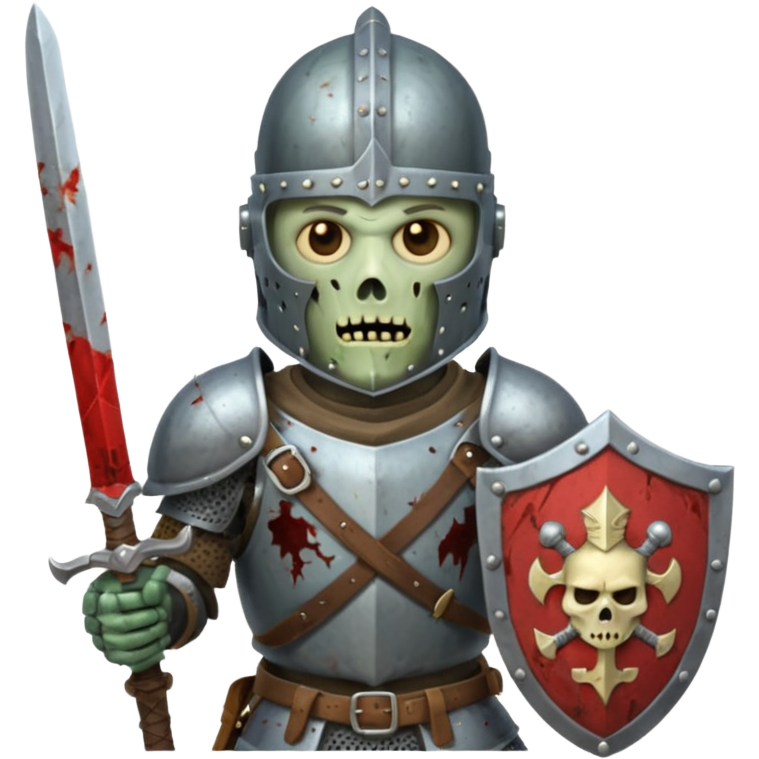zombie Knight with helmet holding sword and shield Sticker