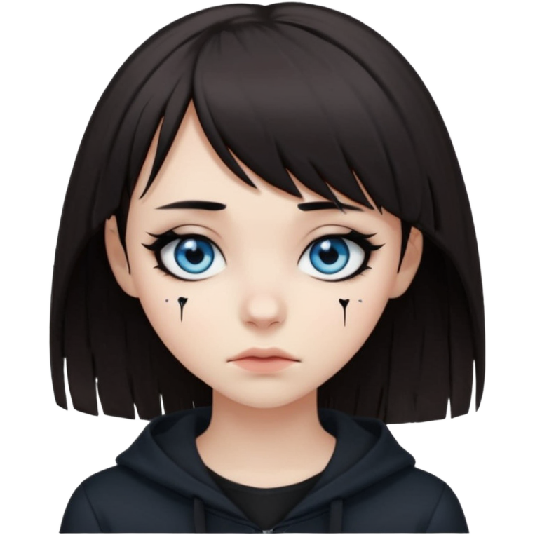 white emo girl with dark brown hair and bangs over her whole forehead ...