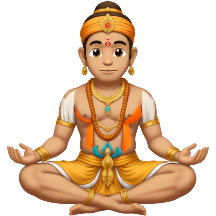 Hanuman ji seated and praying with close eyes with golden mukut and ...