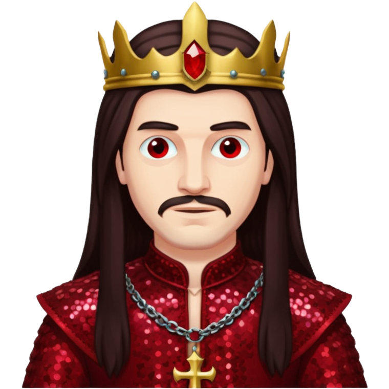 Vlad Tepes with long dark brown hair, dark red sequin outfit Sticker